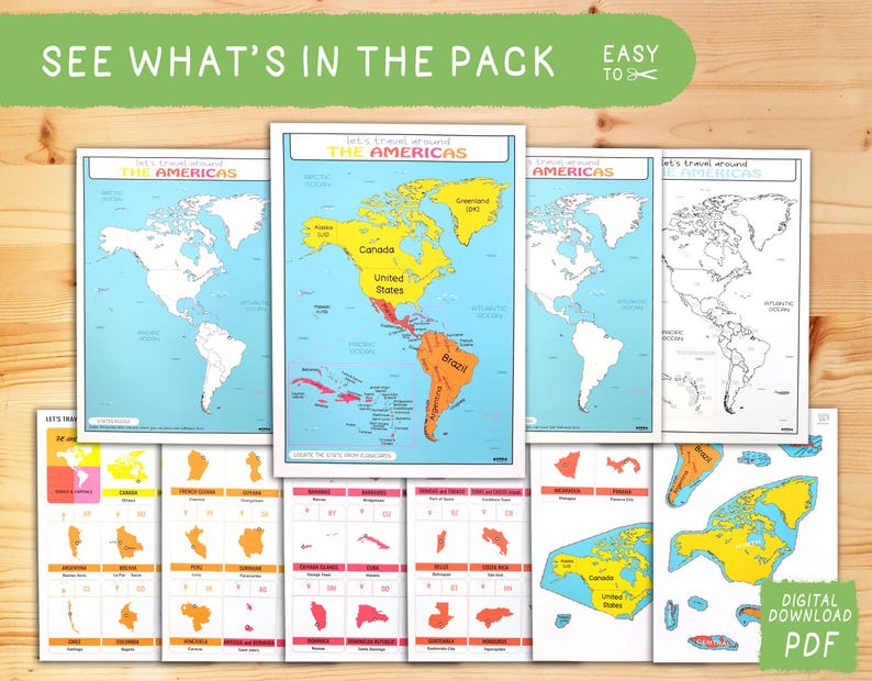Americas Continent Kids Activity Pack Montessori Puzzle Maps States ...