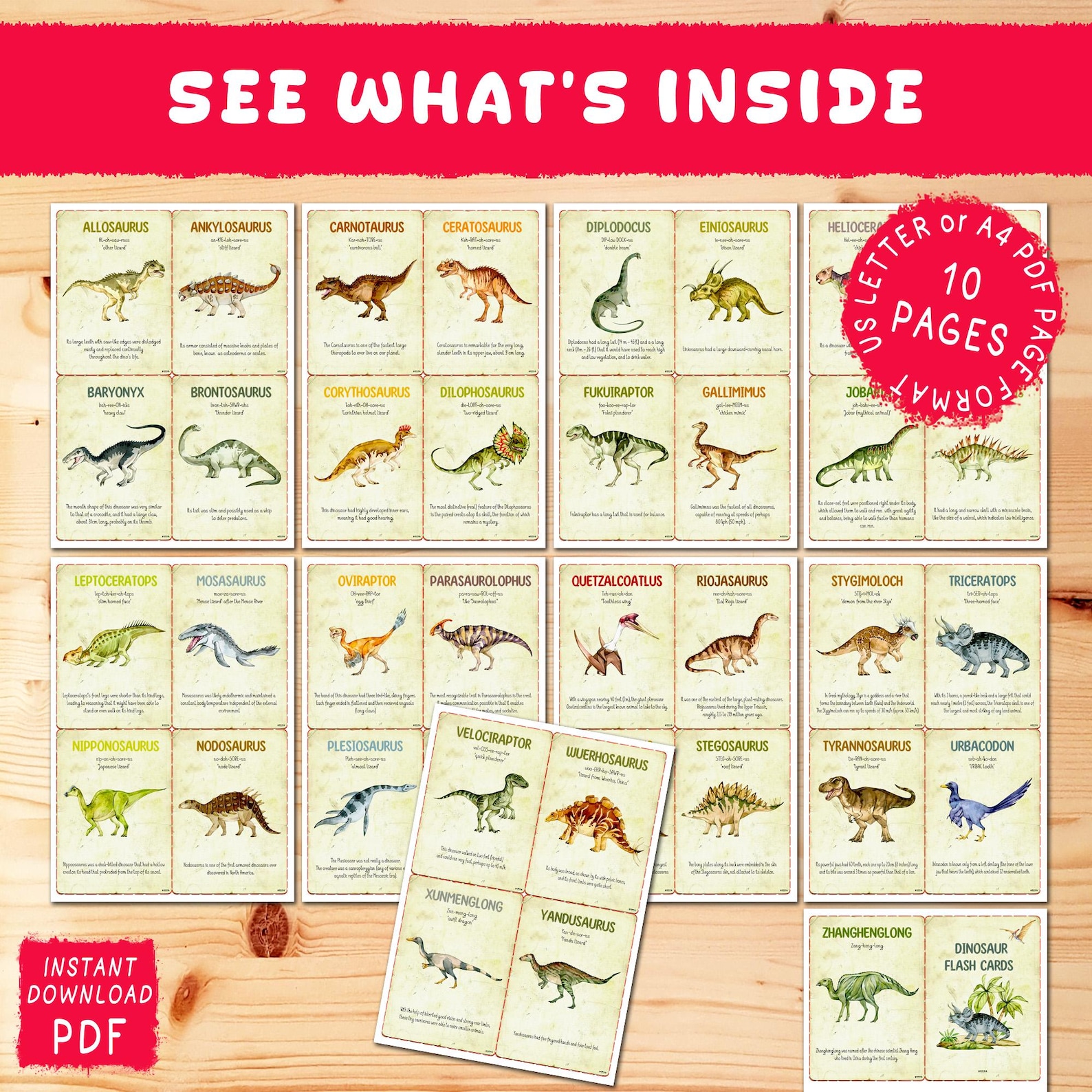 Printable Dinosaur Flashcards, Kids Learning, Realistic Dino Cards ...