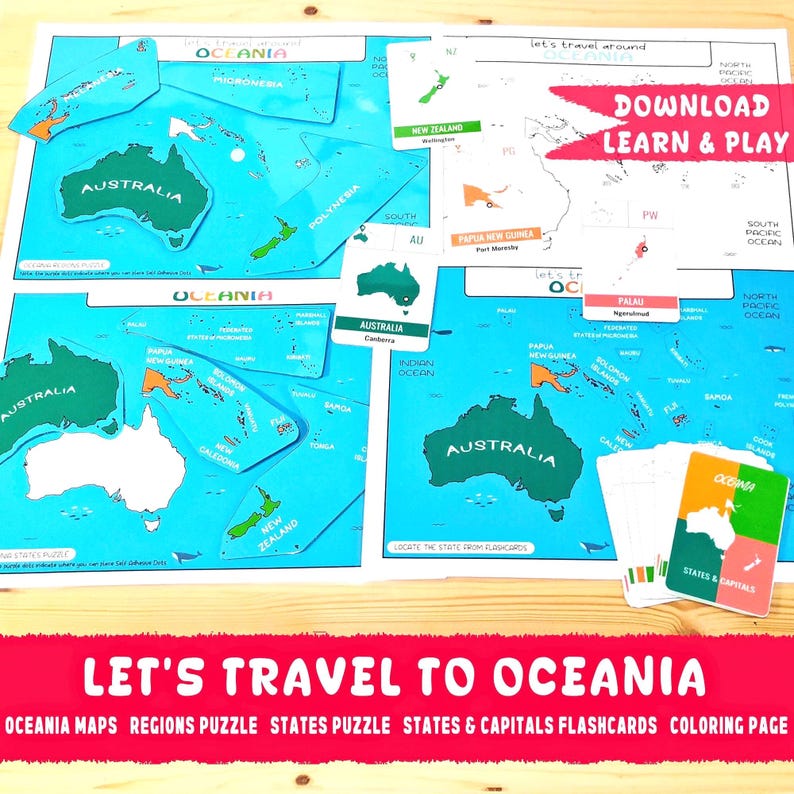 Oceania Learning Pack Printable Montessori Puzzle Map Countries ...