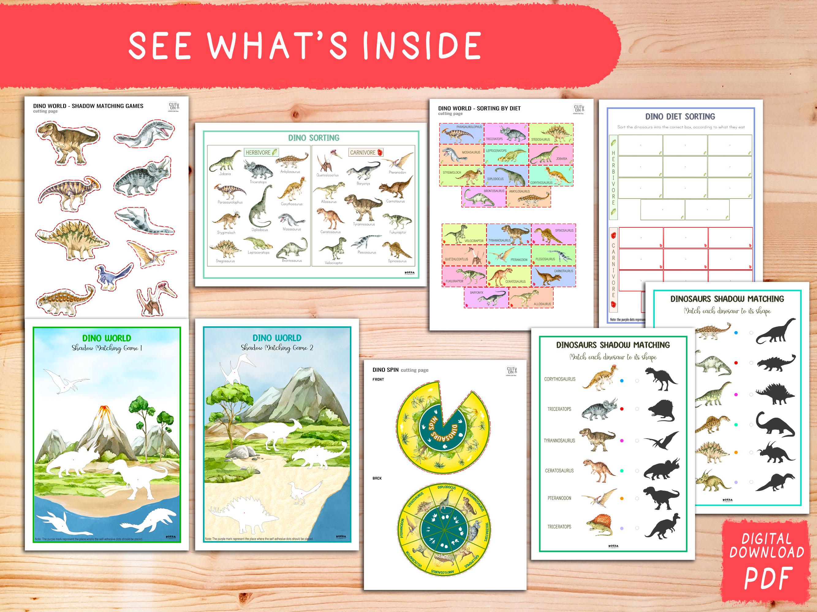 Dinosaur Preschool Activities Pack, Toddler Matching Worksheets ...