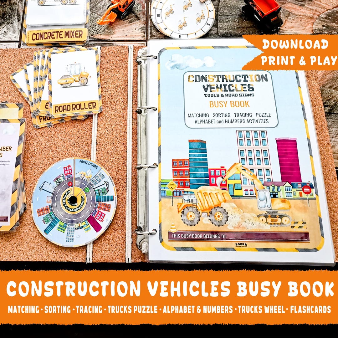 Construction Vehicles Busy Book, Preschool Printable Binder, Toddler ...