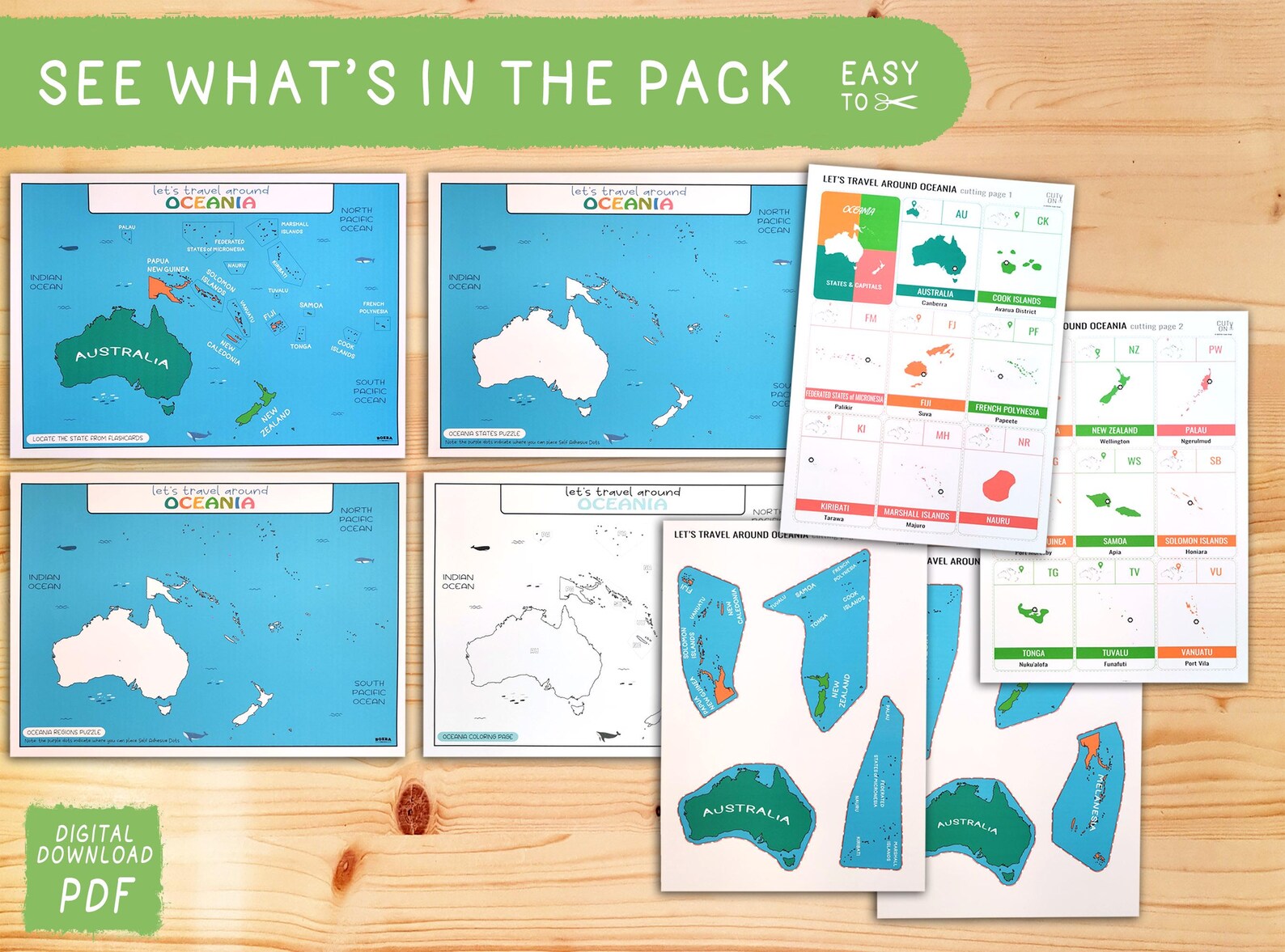 Oceania Learning Pack Printable Montessori Puzzle Map Countries ...
