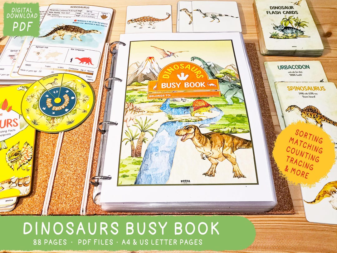 Dinosaurs Busy Book, Printable Activities Book, Homeschool Preschool ...