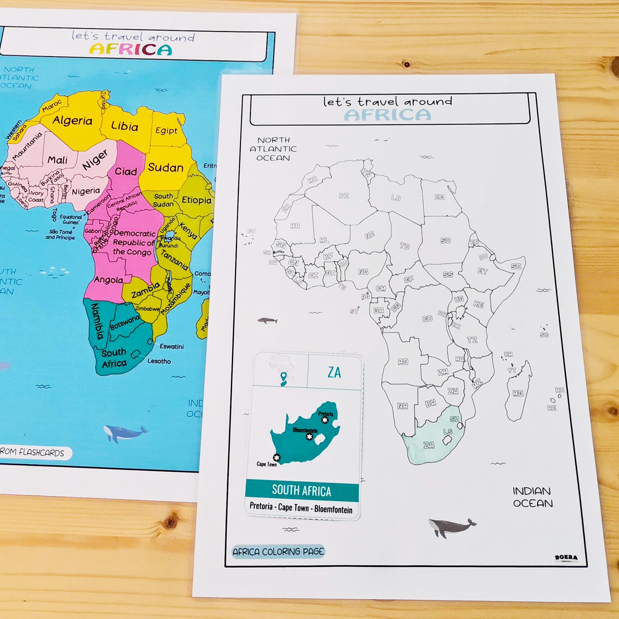 Africa Montessori Learning Pack: Puzzle Map, Flashcards, Coloring Page ...