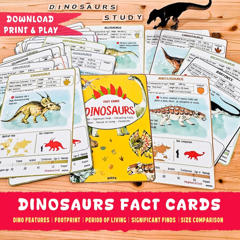 Dinosaurs Fact Cards Printable, Educational Learning Resources ...