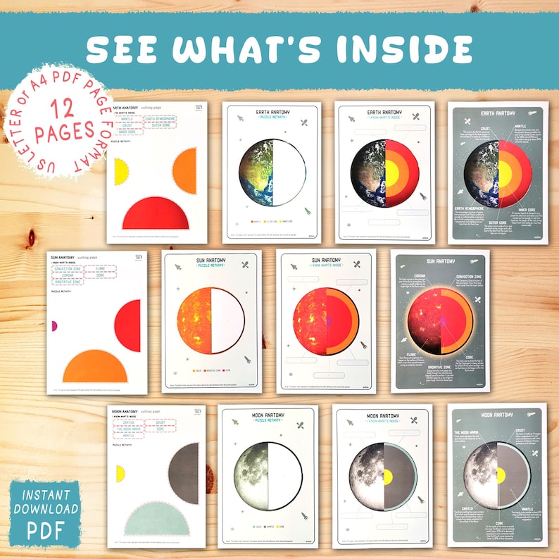 Kids Space Printable Activity Earth Moon Sun Anatomy Preschool ...