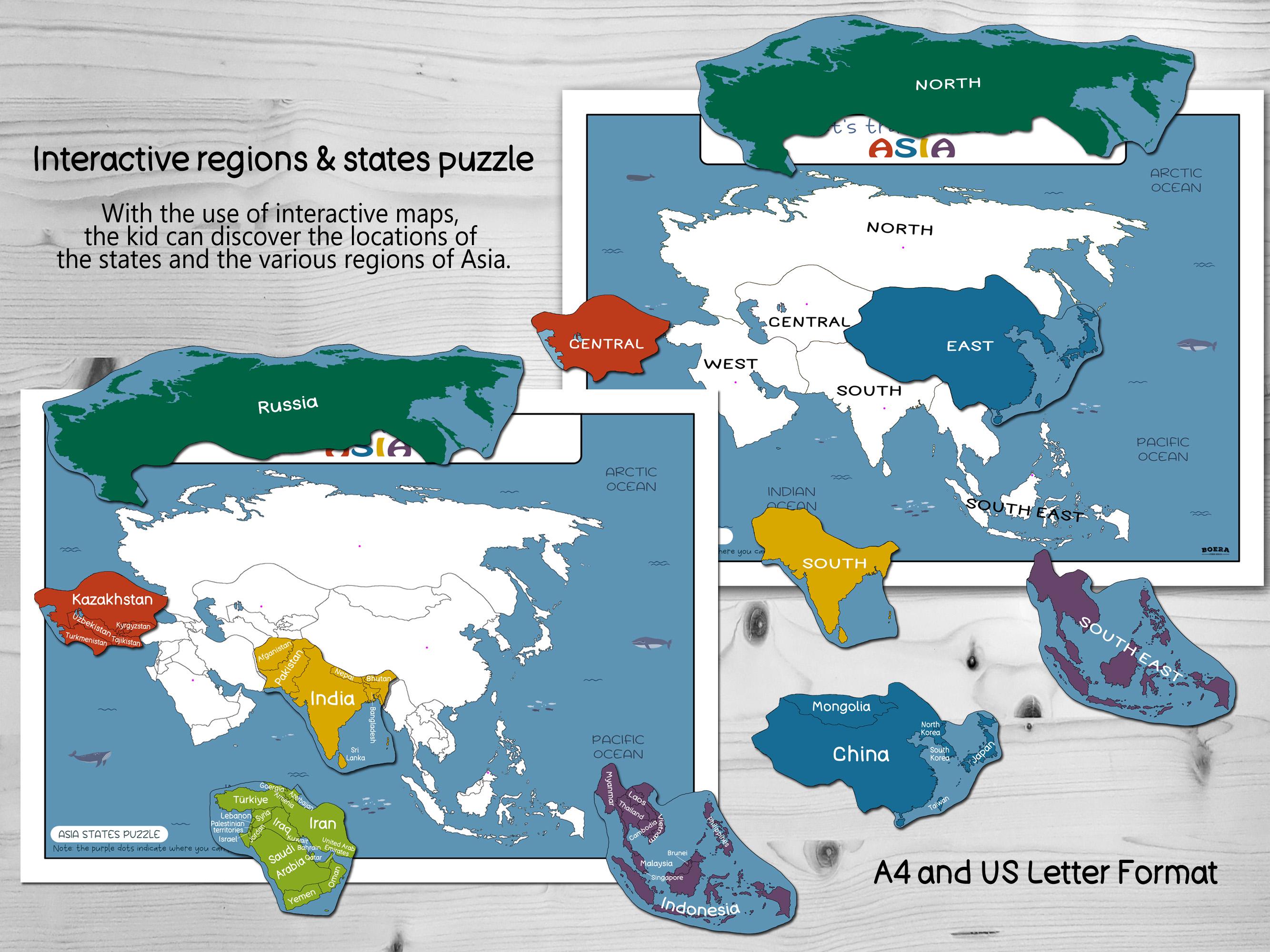 Asia Maps Puzzle, Printable Learning Binder, Kids Homeschool Worksheets ...