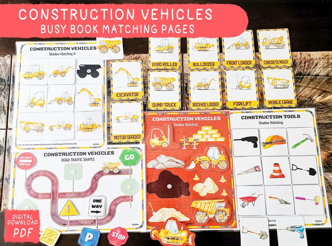 Construction Kids Activities Pack Construction Vehicles Matching Trucks ...