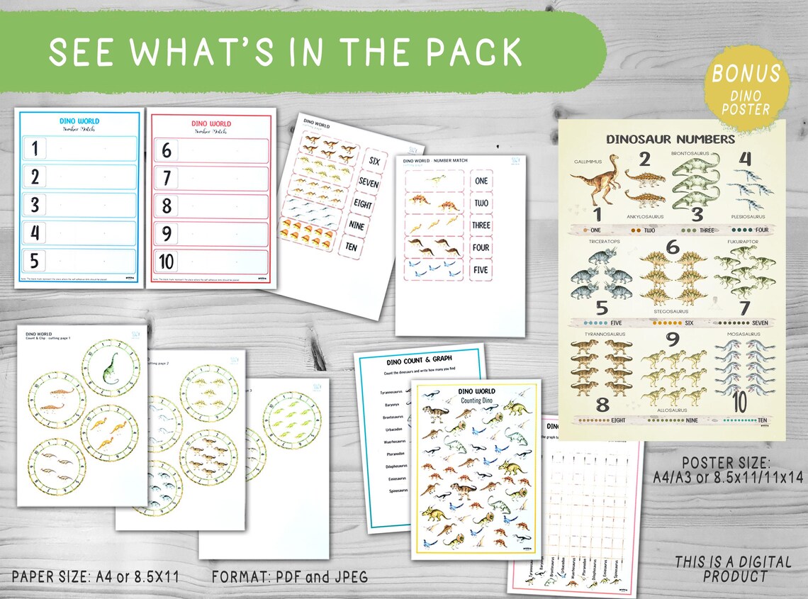 Dinosaur Counting Printable Activity Sheet, I Spy Game for Kids, Kids ...