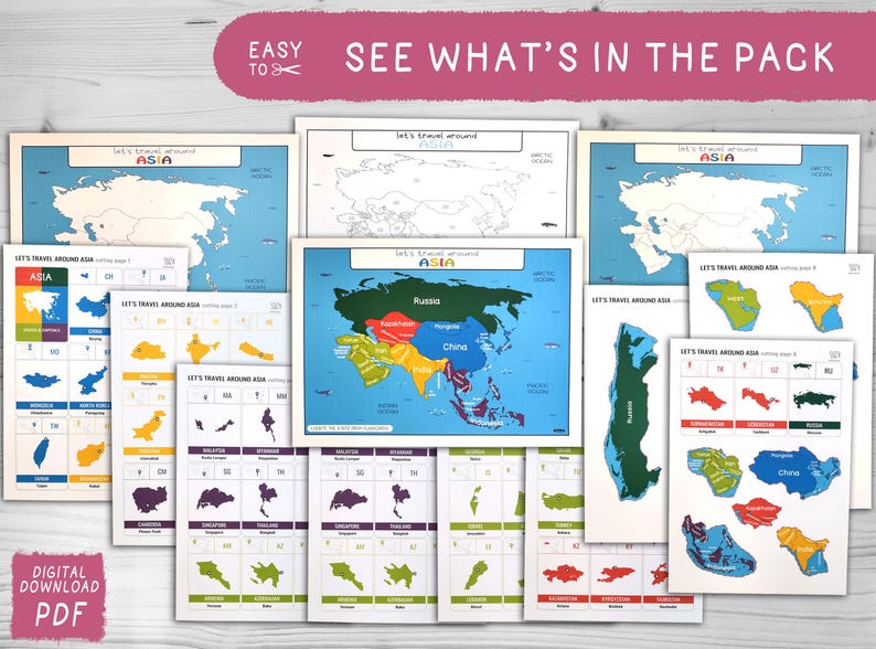 Asia Maps Puzzle, Printable Learning Binder, Kids Homeschool Worksheets ...