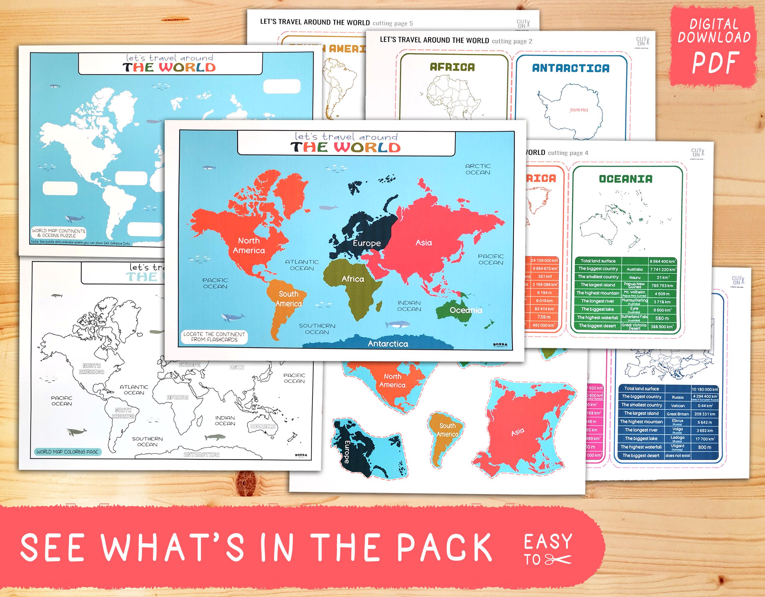 Continents and Oceans Printable Learning Pack Montessori Map Flash ...
