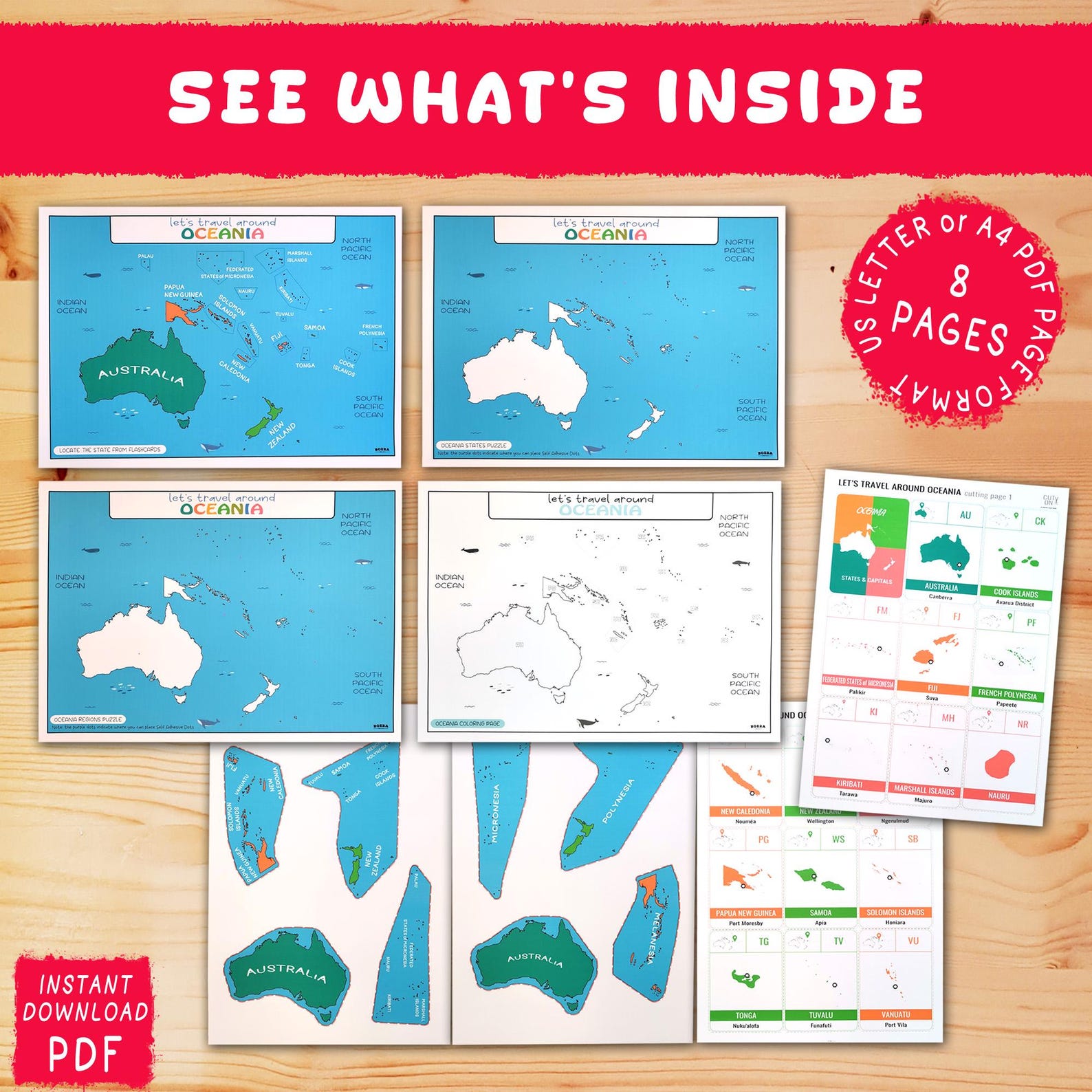 Oceania Learning Pack Printable Montessori Puzzle Map Countries ...