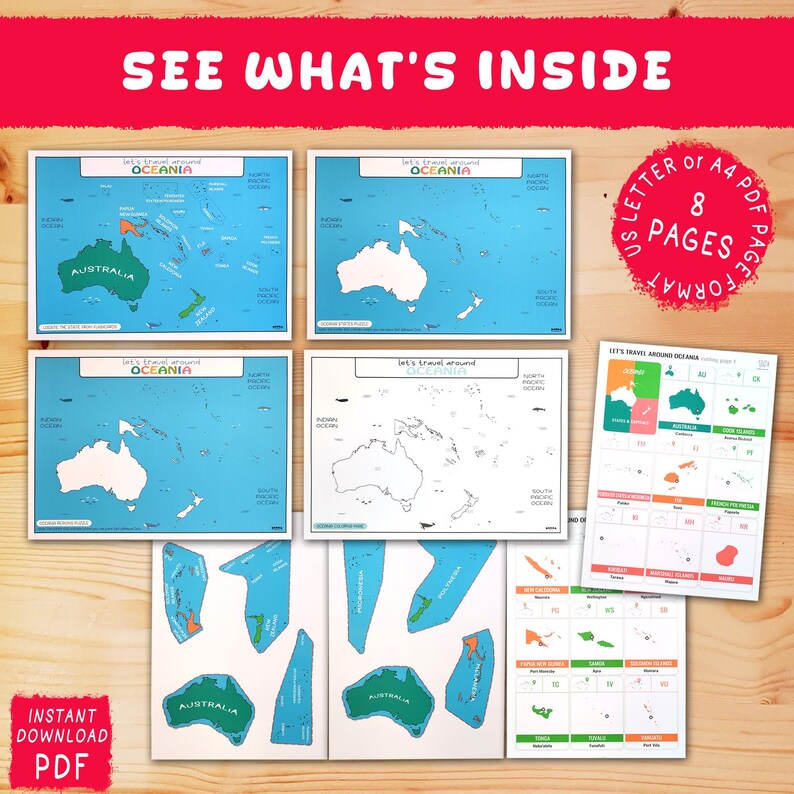 Oceania Learning Pack Printable Montessori Puzzle Map Countries ...