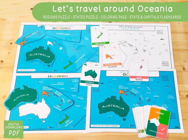 Oceania Learning Pack Printable Montessori Puzzle Map Countries ...