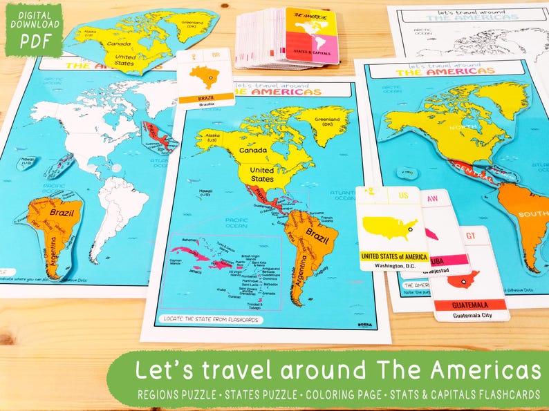 Americas Continent Kids Activity Pack Montessori Puzzle Maps States ...