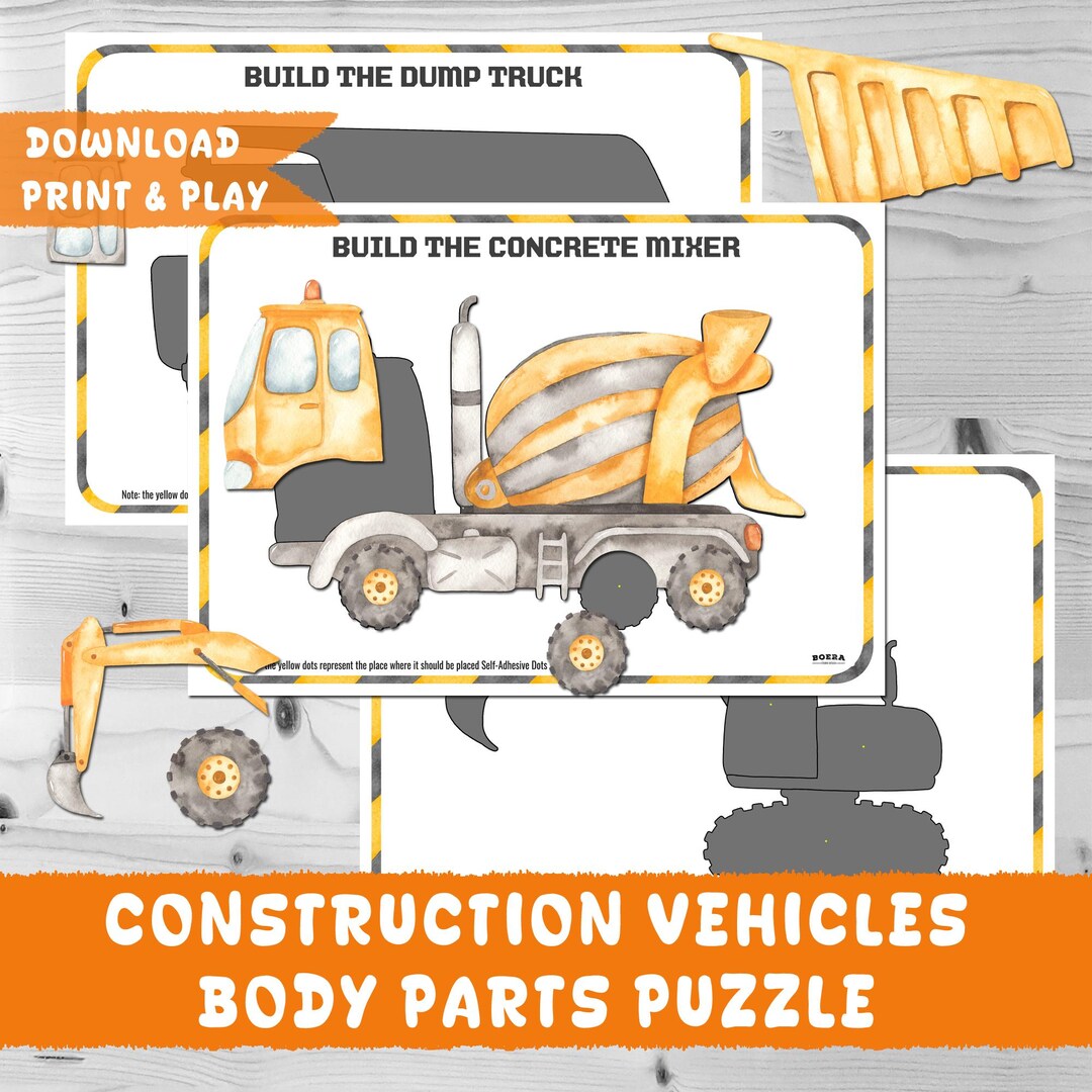 Printable Construction Vehicles Activity, Body Parts Puzzle, Excavator ...