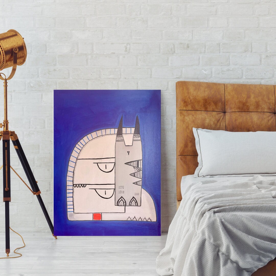 Oil Painting, Blue Cubist Painting Cat - Etsy