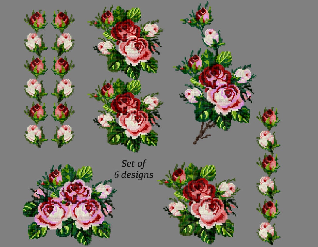 Set of Roses Machine Embroidery Designs, Instant Dowload - Etsy