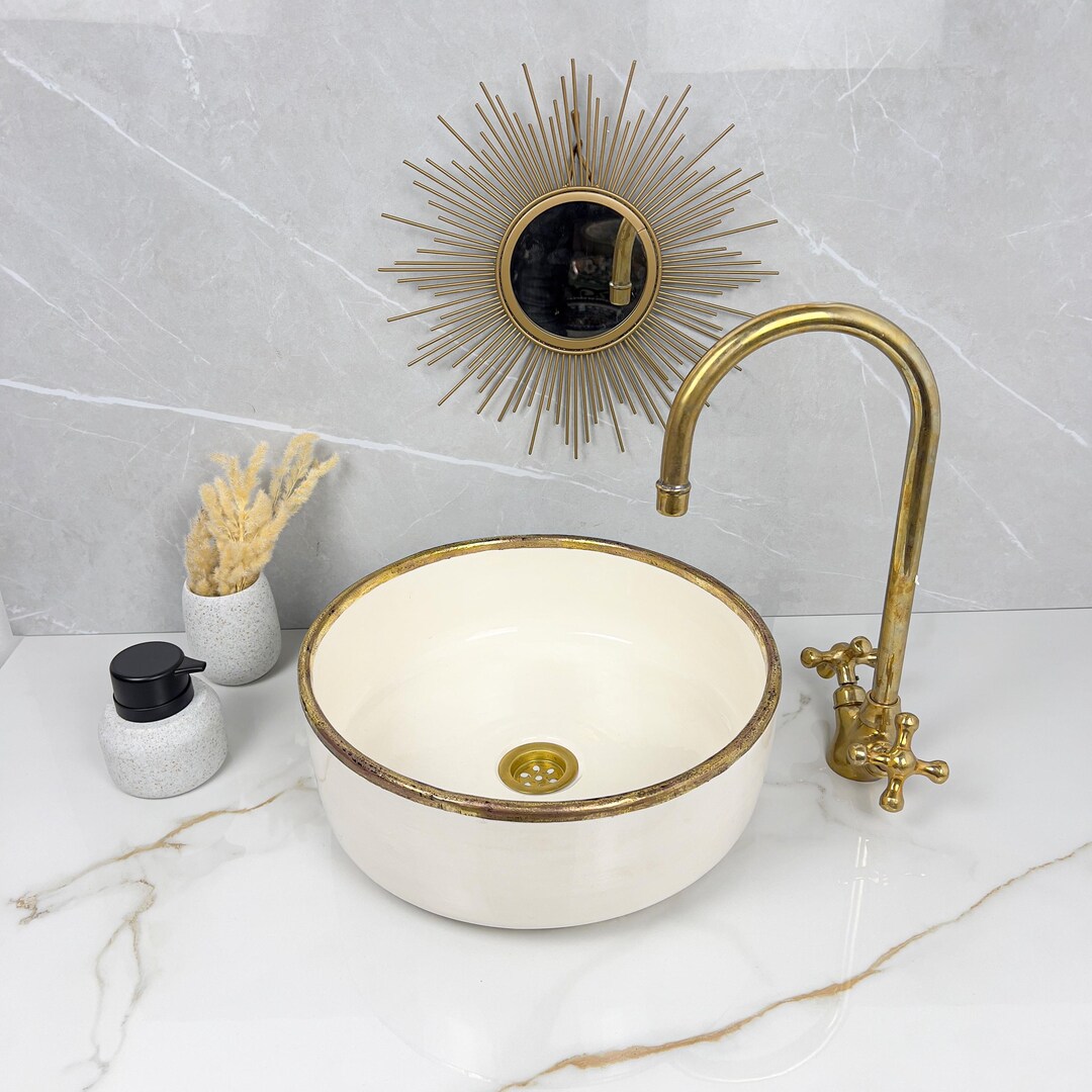 Counter Top Hand Wash Basin for Restroom With Brass Rim, Handmade ...