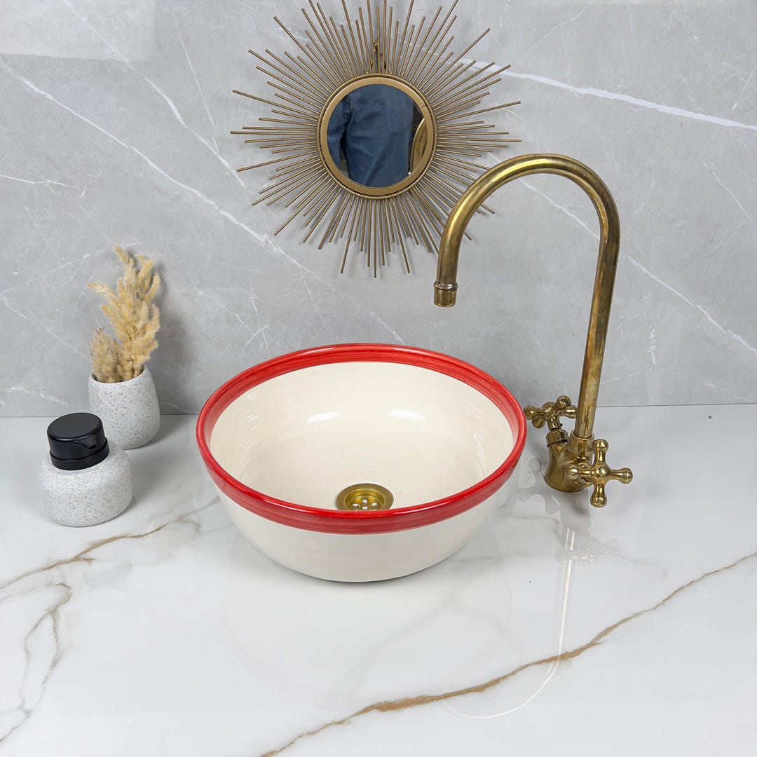 Red Bathroom Vessel Sink Above Countertop Basin - Ceramic Vessel Sink ...