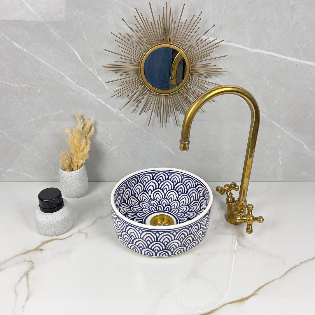 Handmade Blue Fishscale Sink - Moroccan Ceramic Vessel Basin for ...