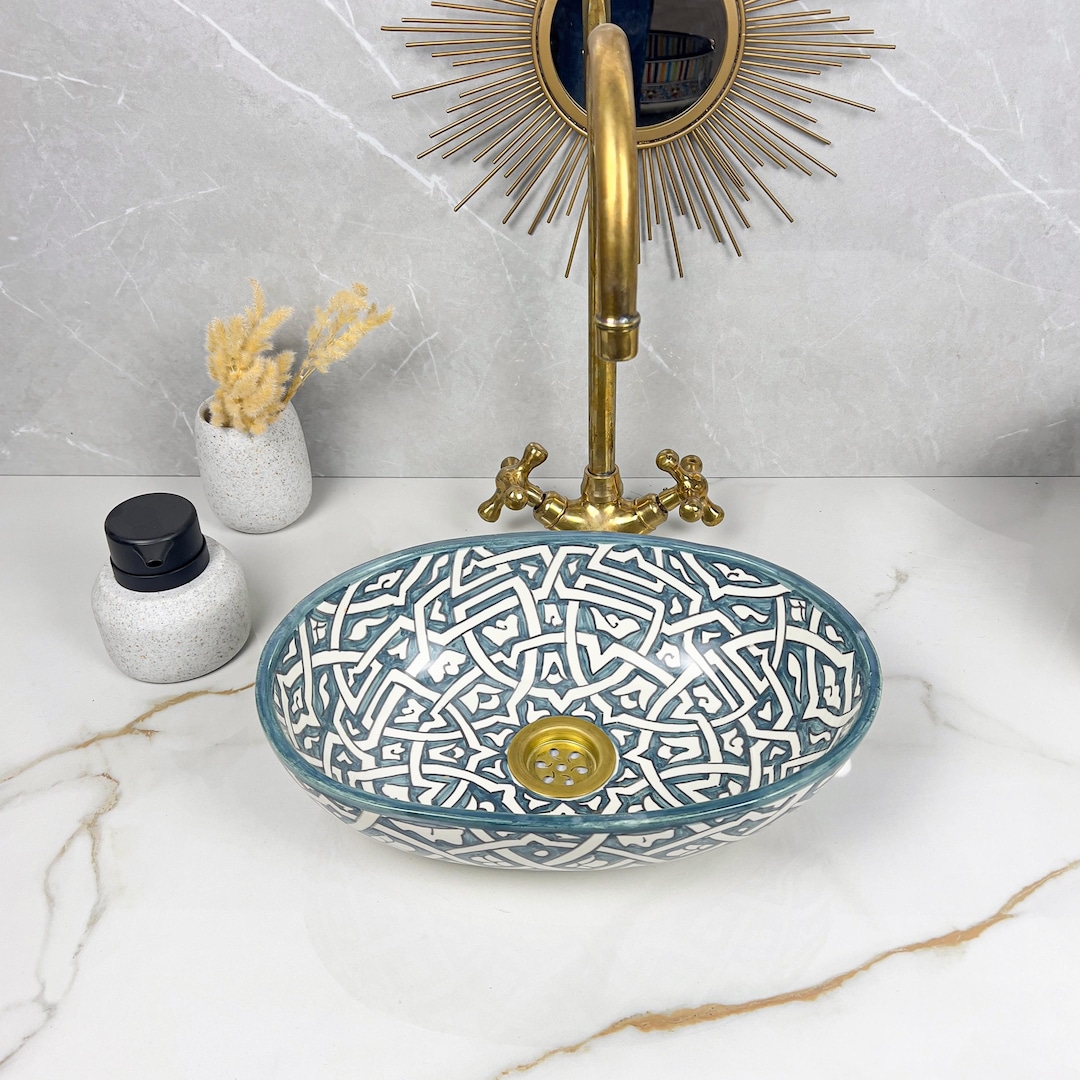 Oval Hand Painted Ceramic Bathroom Basin for Vanity & Restroom - Oval ...