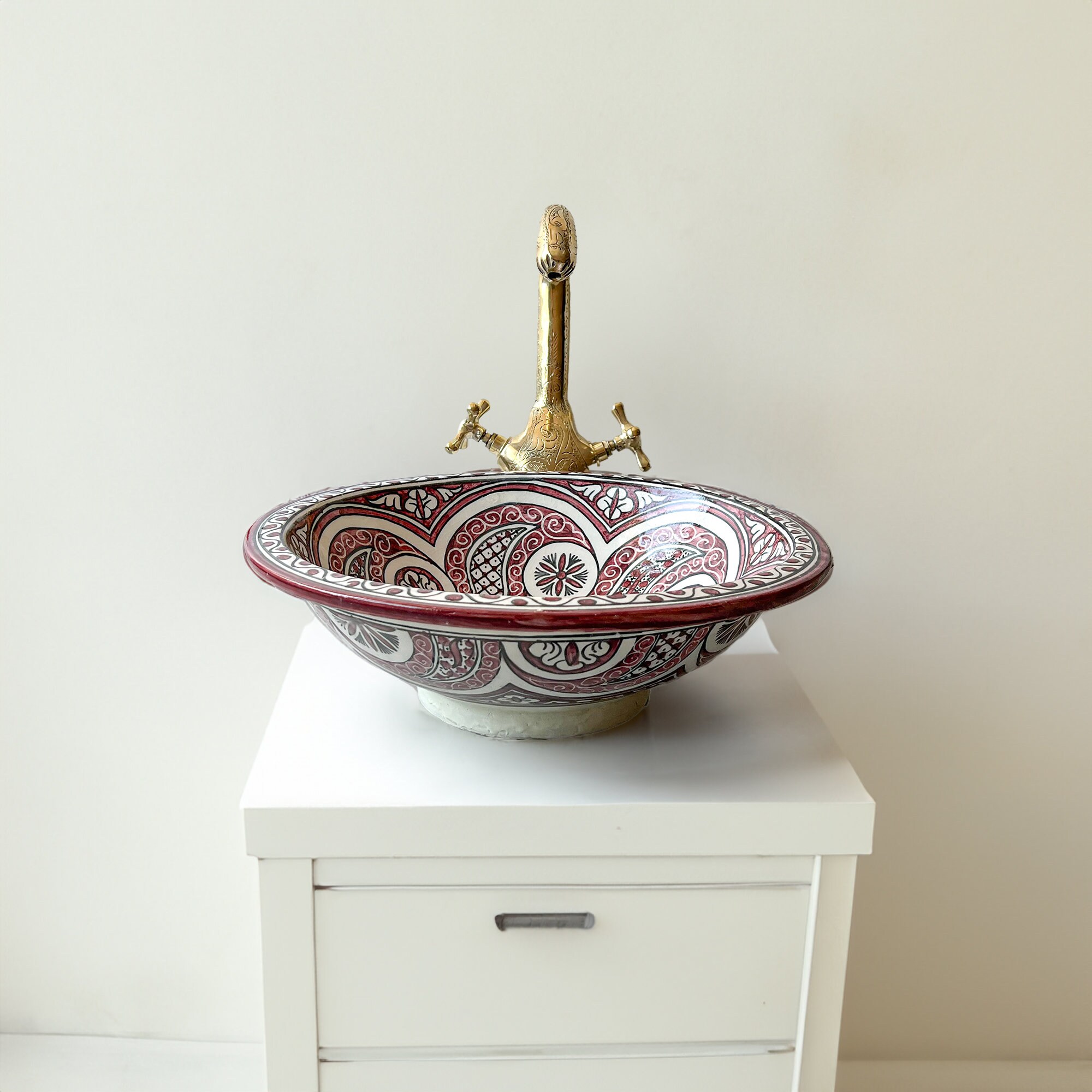 Round Modern Pottery Bath Sinks Hand Painted, Sink for Bar and Restroom ...