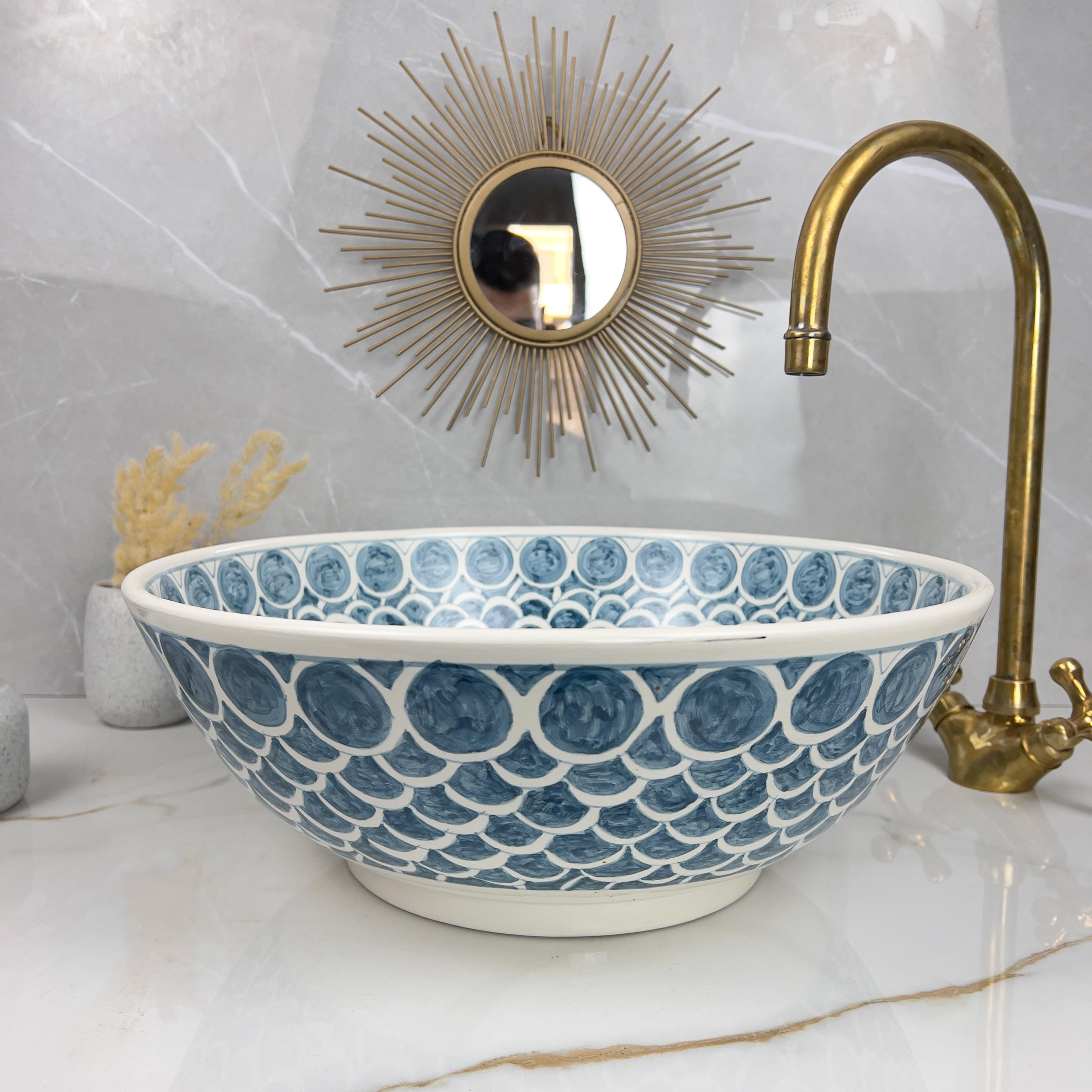 Blue Handmade Fishscale Moroccan Sink, Custom Made Green Ceramic Sink ...