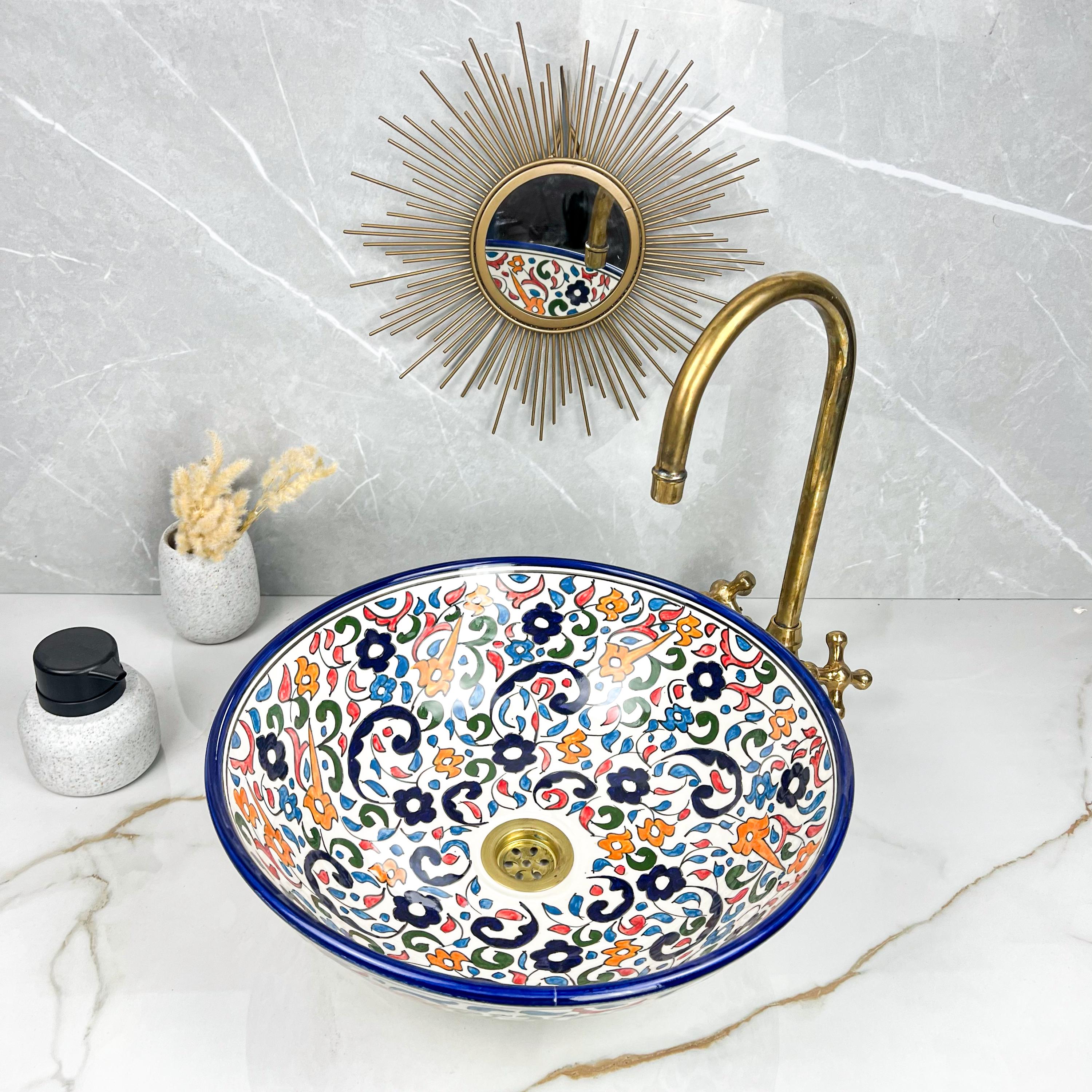 Colorful Flower Vessel Sink With Mid Century Modern Style, Handmade ...