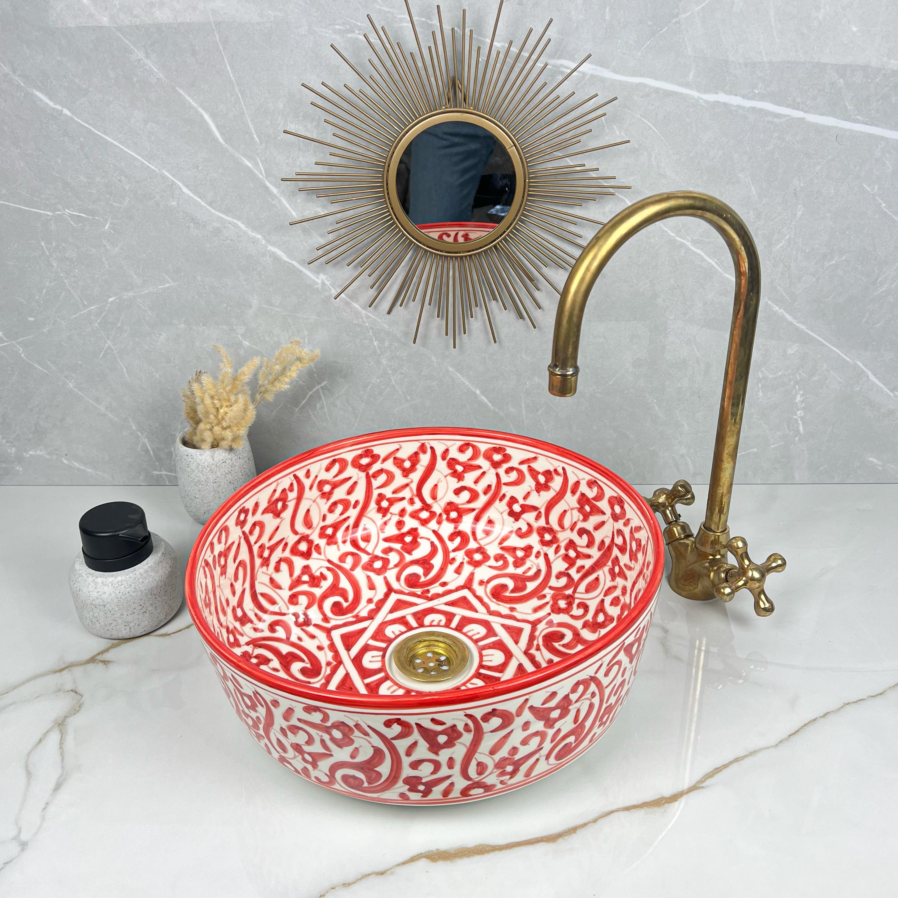 Modern Bathroom Red Sink for Vanity Countertop - Handcrafted Red ...