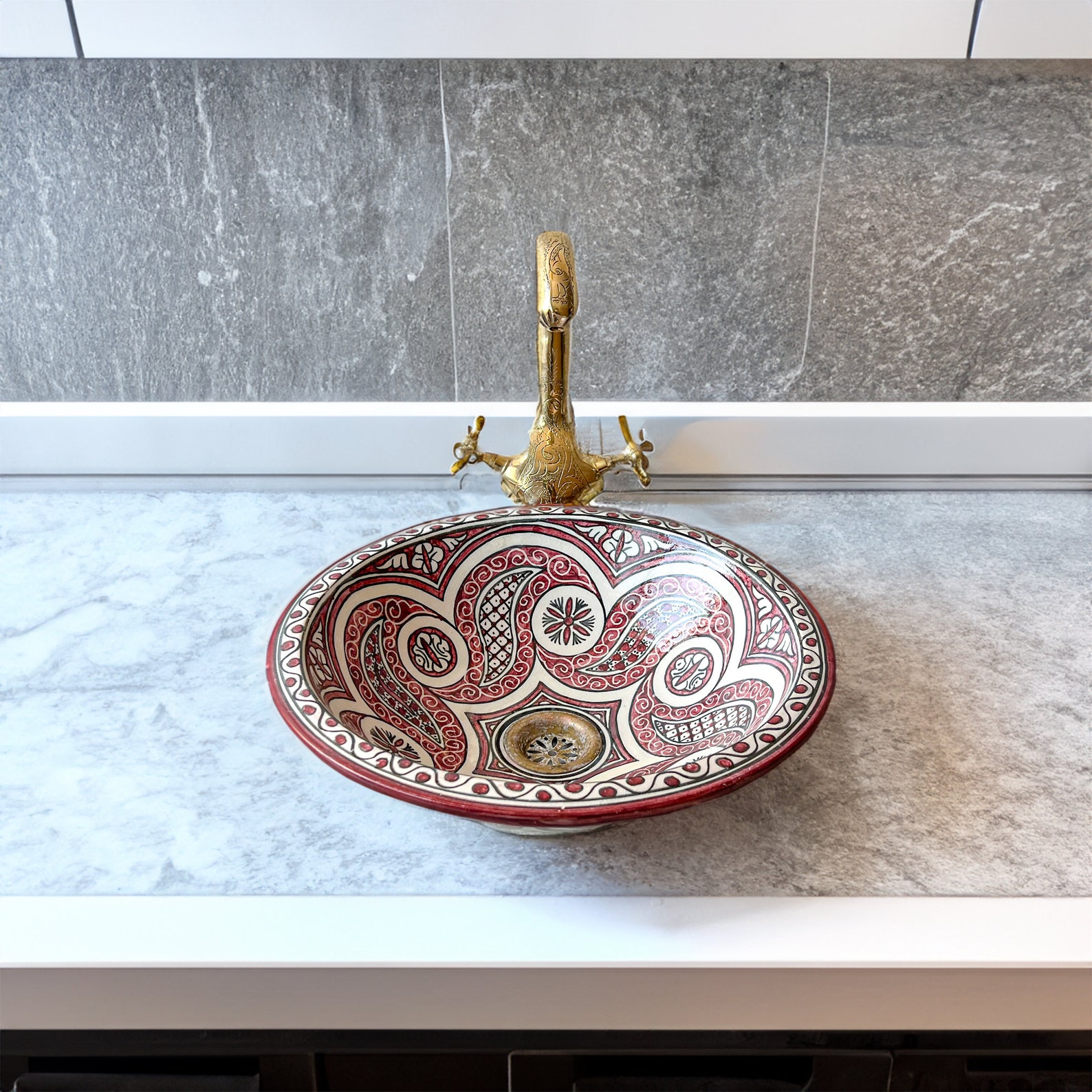 Round Modern Pottery Bath Sinks Hand Painted, Sink for Bar and Restroom ...