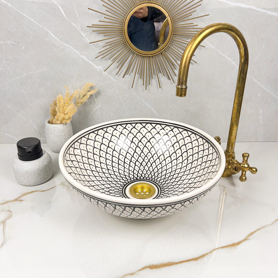 Bowel Fishscale Bathroom Vessel Sink Above Countertop Basin - Moroccan ...