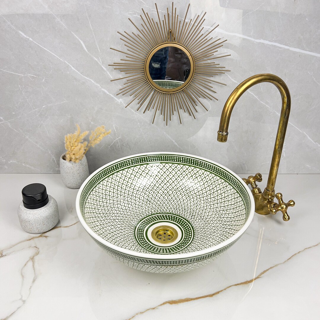 Handcrafted Dark Green Ceramic Fish Scale Vessel Sink - Artisan ...