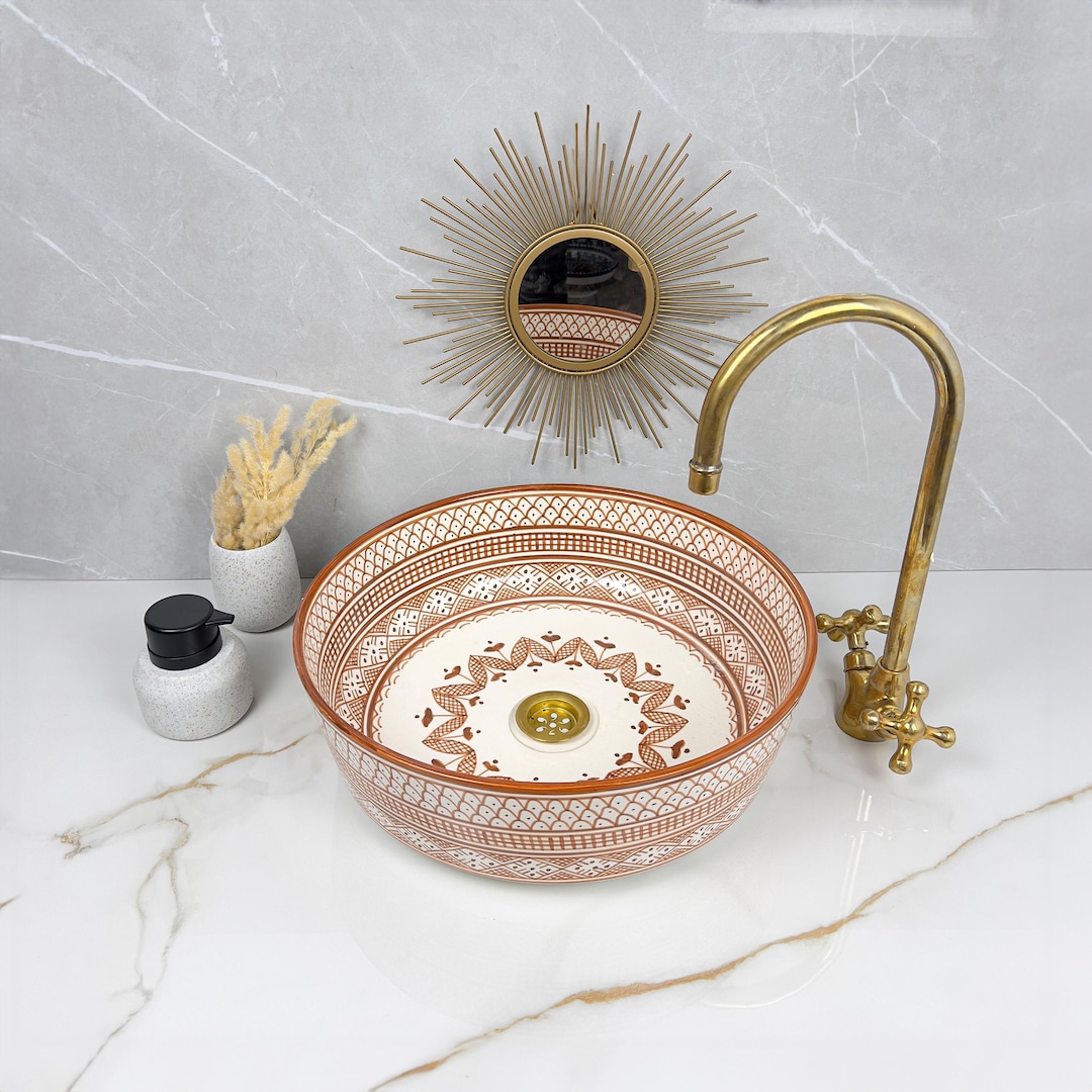 Modern Brown Bathroom Vessel Sink Above Countertop Basin - Ceramic ...