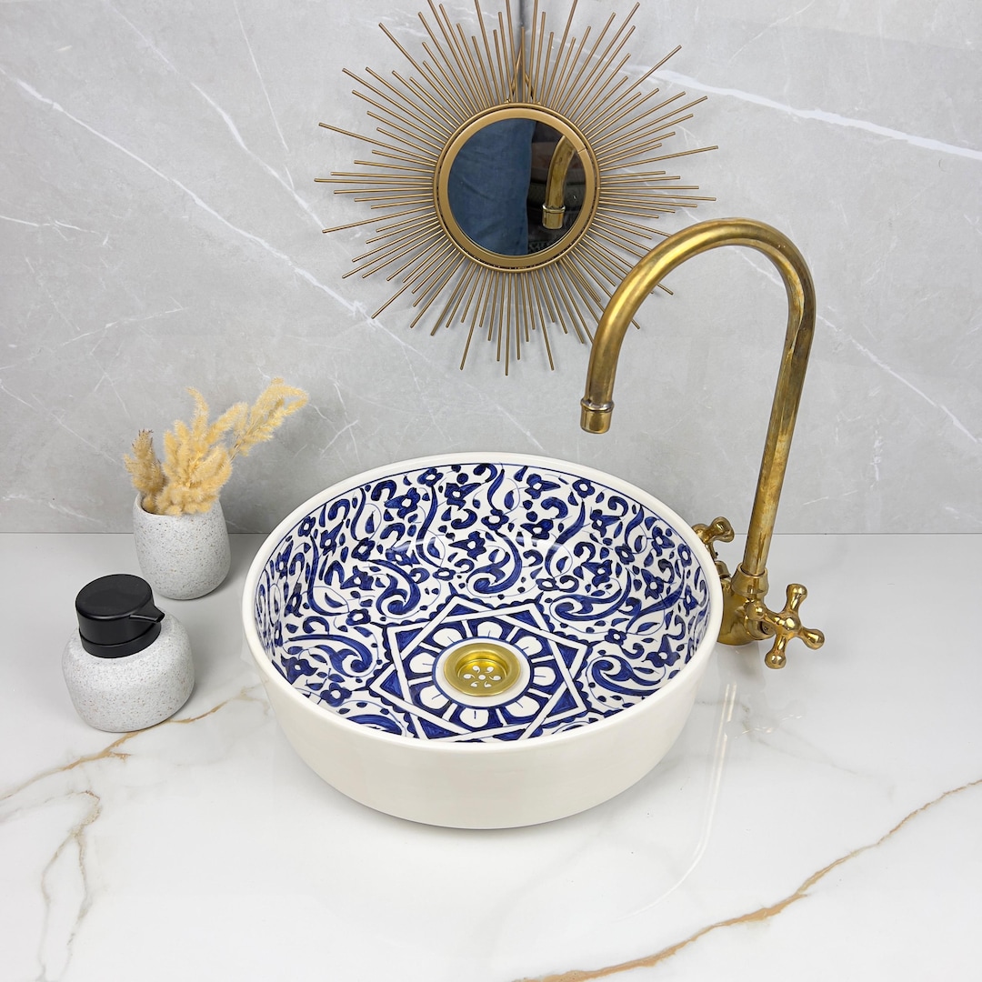 Handcrafted Blue Ceramic Bathroom Sink - Artistic Vessel Basin for ...
