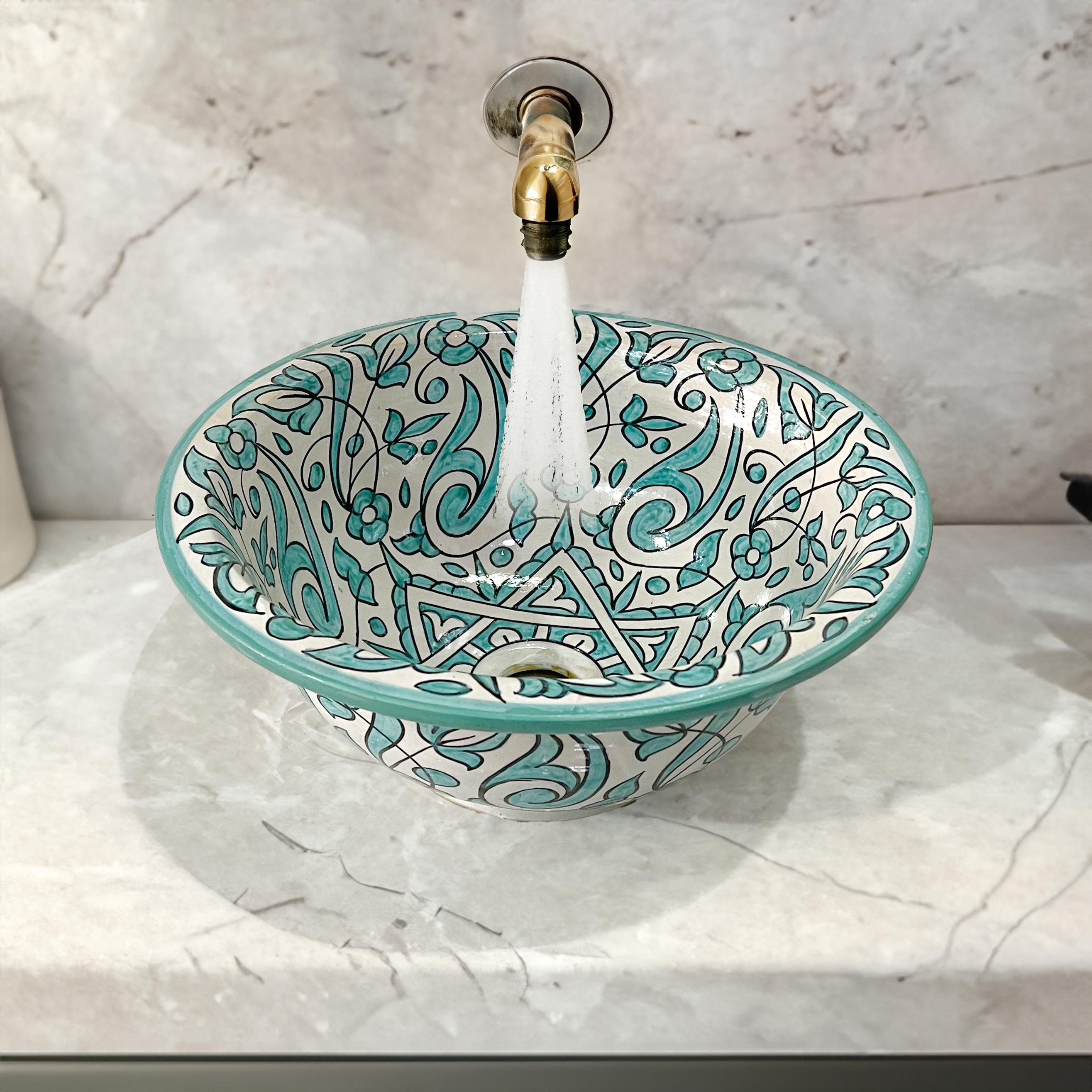 Hand Painted Bathroom Sink Countertop, Ceramic Washbasin Mid Century ...