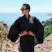 Gothic Long Kimono Robe, Black Satin Kimono Dress, Bell Sleeve Dress ...