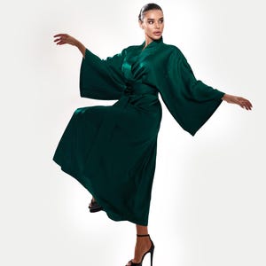 Gothic Long Kimono Robe, Black Satin Kimono Dress, Bell Sleeve Dress ...