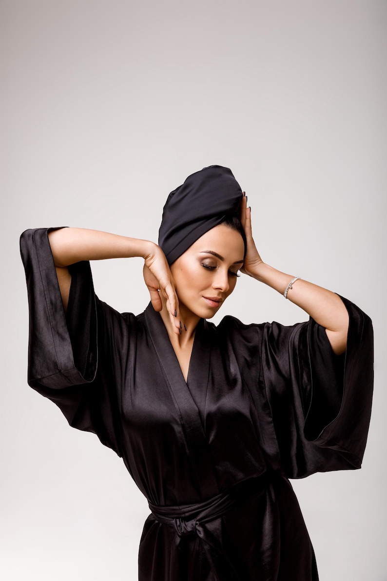 Satin Turban for Women, Black Satin Head Wrap, Elegant Hair Cover ...