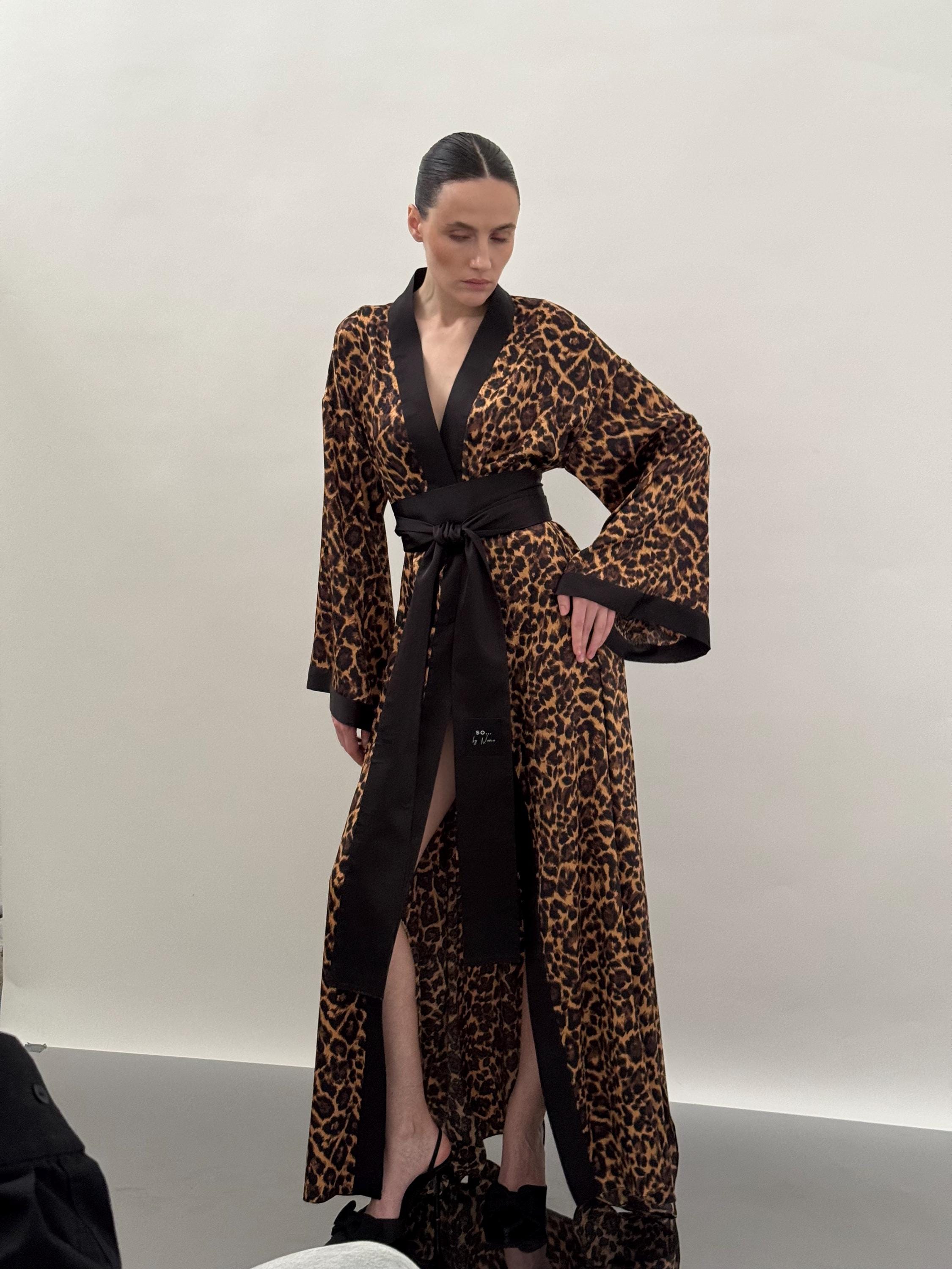 Leopard Silk Satin Kimono Robe, Women’s Luxury Loungewear, Silk ...