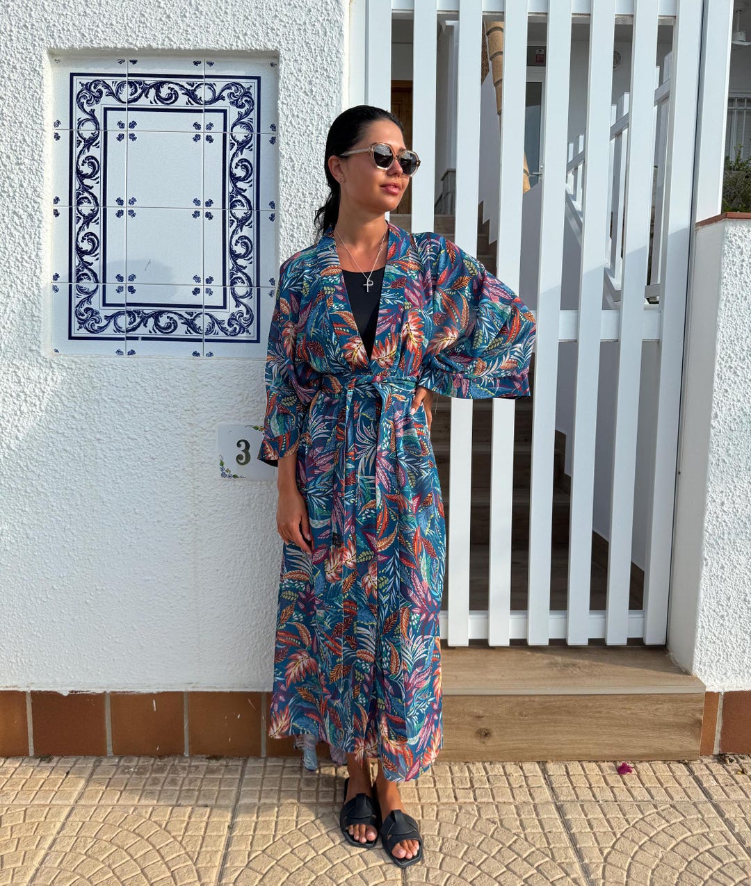 Open Front Kaftan Robe, Lightweight Kimono Robe, Summer Duster, Floral ...