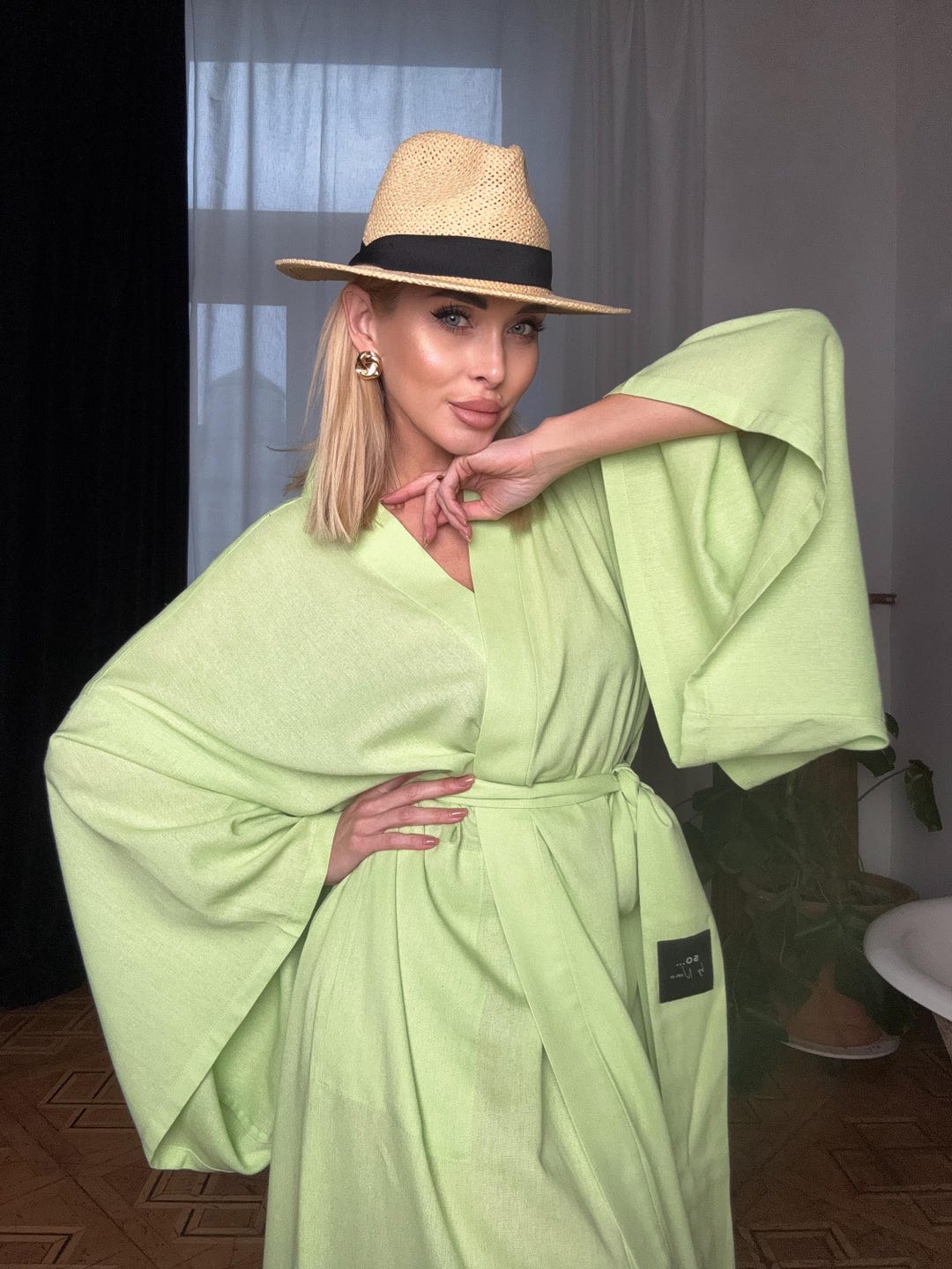 Natural Summer Robe, Linen Kimono Robe, Long Lightweight Robe, Womens ...