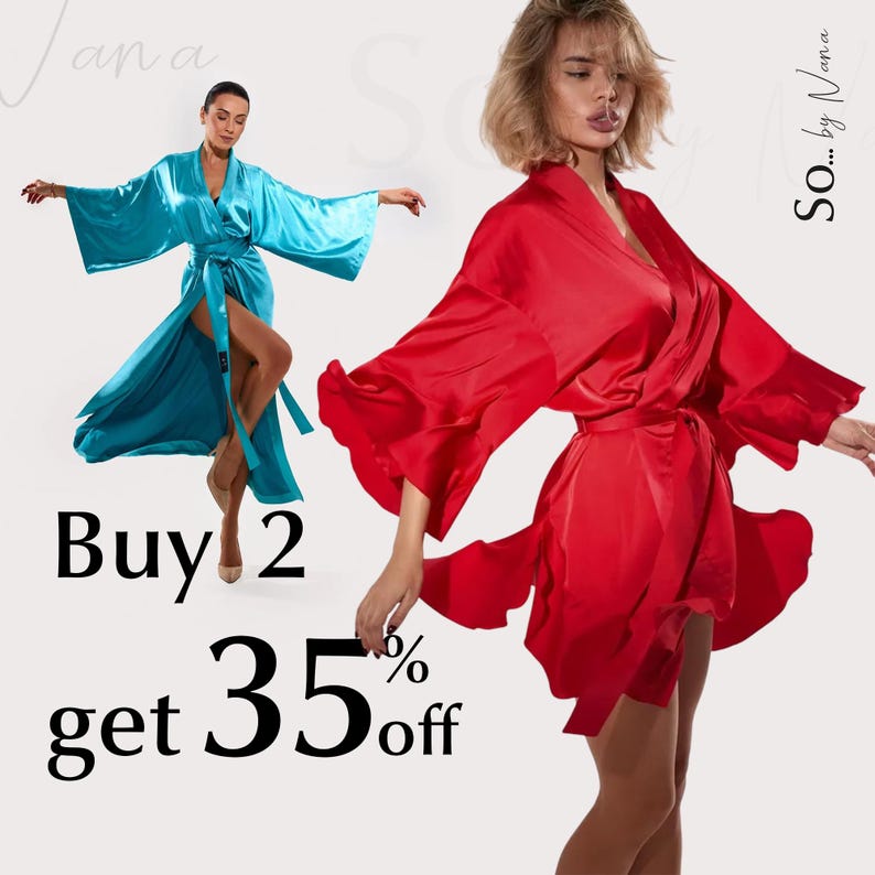 Silk Flowy Robe, Short Kimono Style Robe With Ruffles, Summer ...