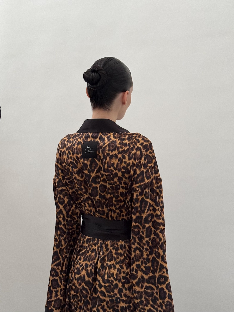 Leopard Silk Satin Kimono Robe, Women’s Luxury Loungewear, Silk ...