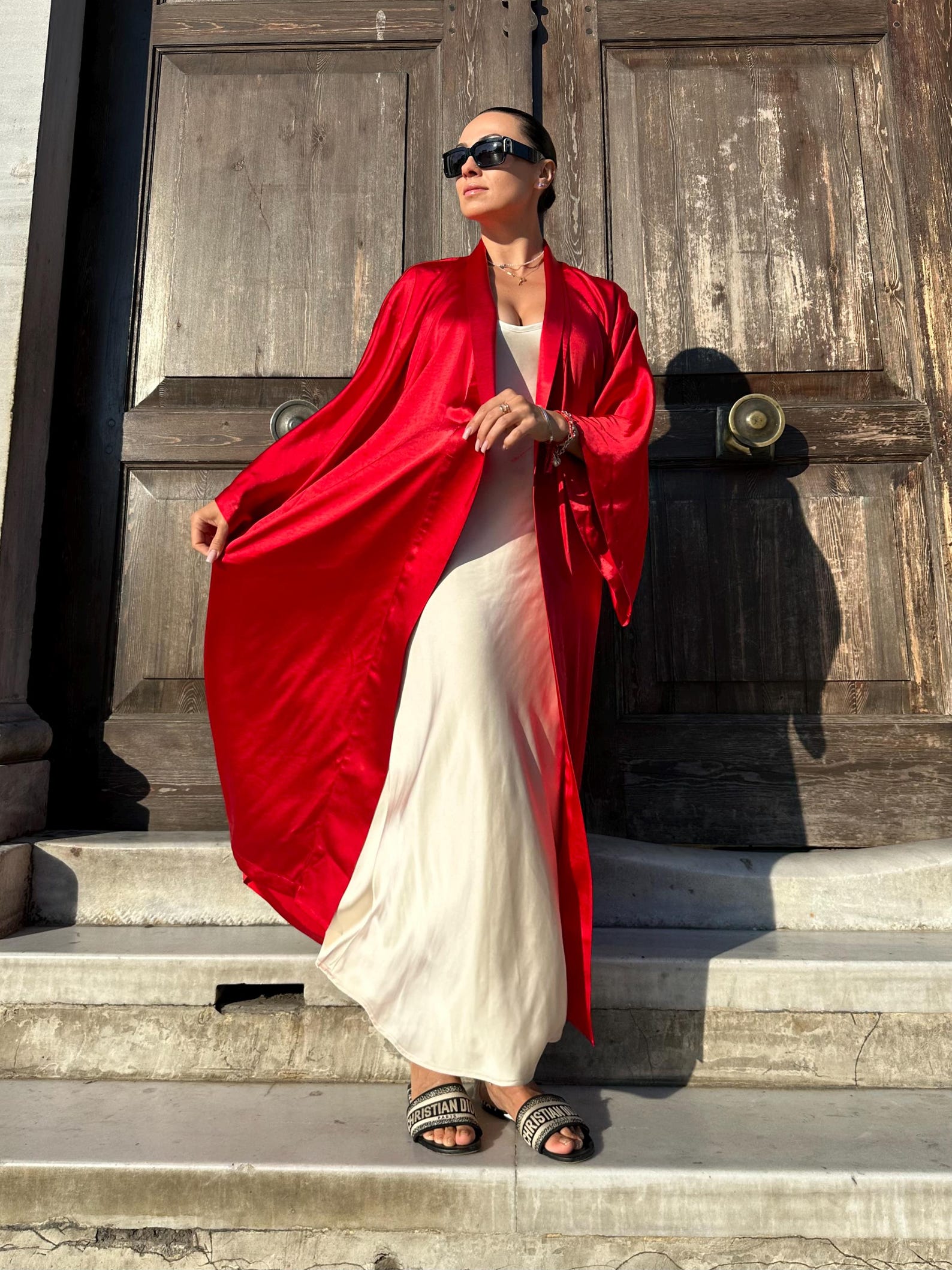Red Satin Kimono Dress, Maxi Kimono Robe, Valentines Gift for Wife ...