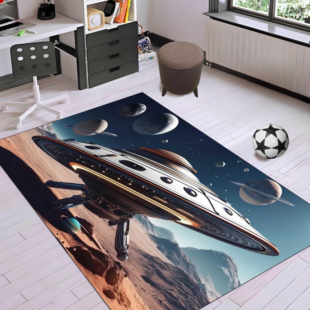 Ufo Rug, Kids Room Rug, Astronaut, Space Patterned, Planet Rug, Boy ...
