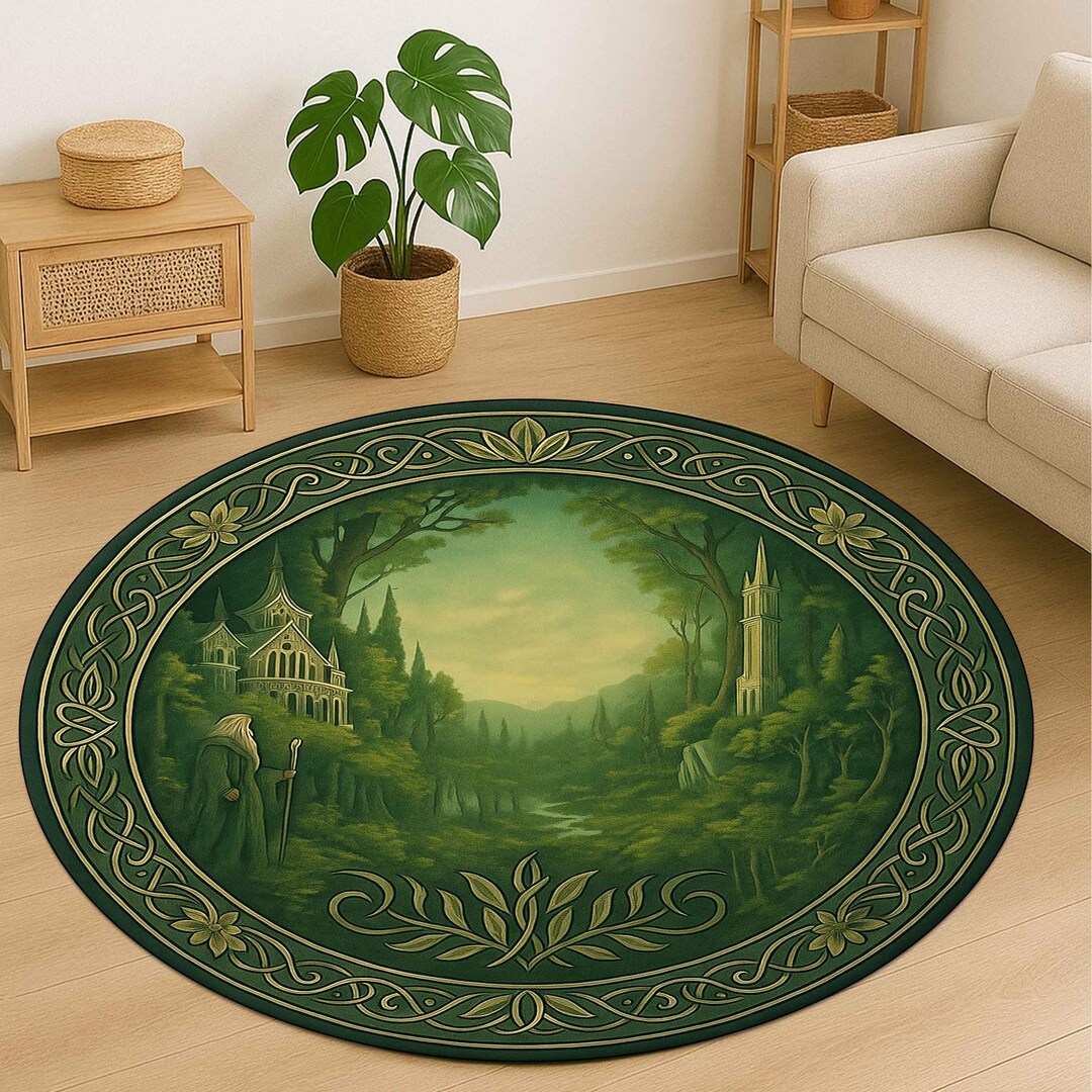 Green Elven Forest Round Rug: Mystical Fantasy Design - Etsy