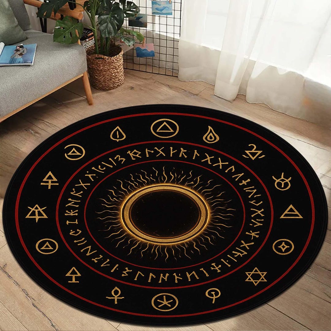 Gothic Sun Symbol Rug: Occult Round Carpet, Dark Academia Home Decor ...