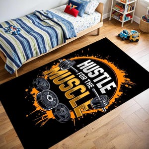 Hustle for the Muscle Kids Room Rug, Popular Gift for Him, Boy Room ...