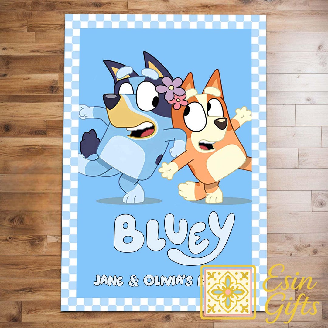 Bluey Kids Bedroom Rug: Cartoon Nursery Playmat, Personalized Gift ...